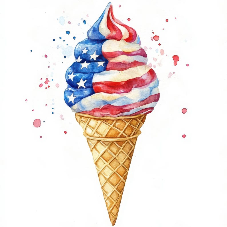 15 Patriotic Ice Cream Clipart, Usa Flag Clipart, Digital Download ...
