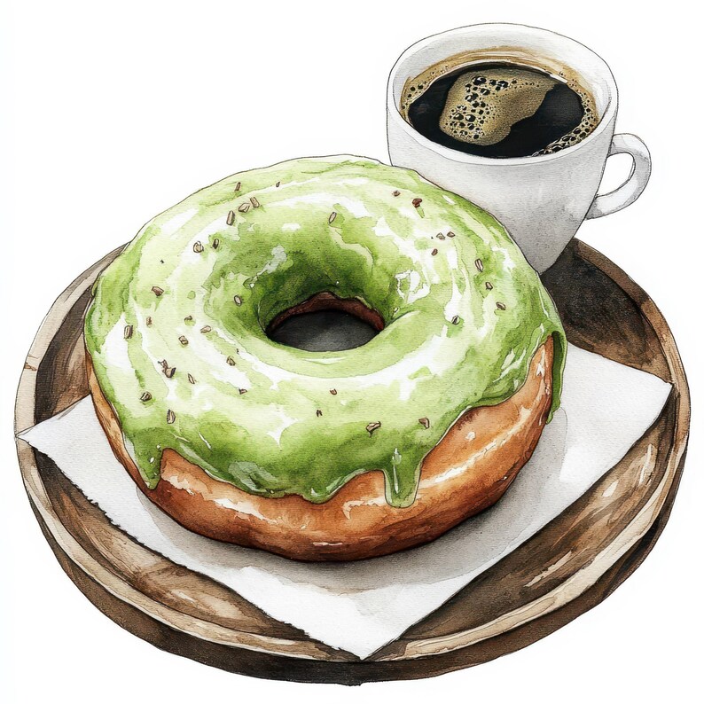 10 Donut and Coffee Clipart, Printable Watercolor Clipart, Junk ...