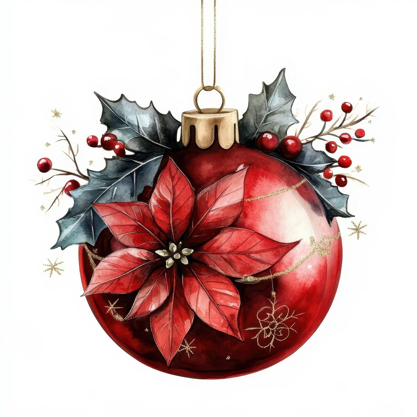 16 Red Bauble Clipart, Printable Watercolor Clipart, High Quality Jpgs ...