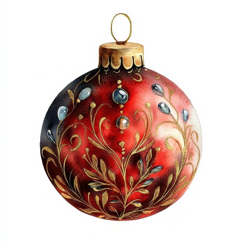 16 Red Bauble Clipart, Printable Watercolor Clipart, High Quality Jpgs ...