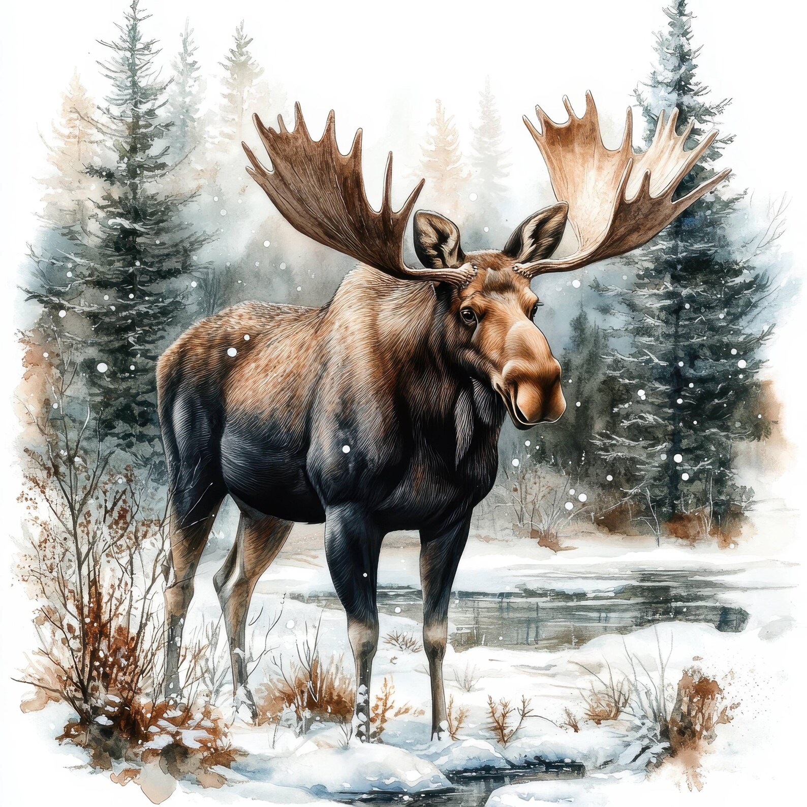 10 Winter Moose Clipart, High Quality Jpgs, Digital Download ...