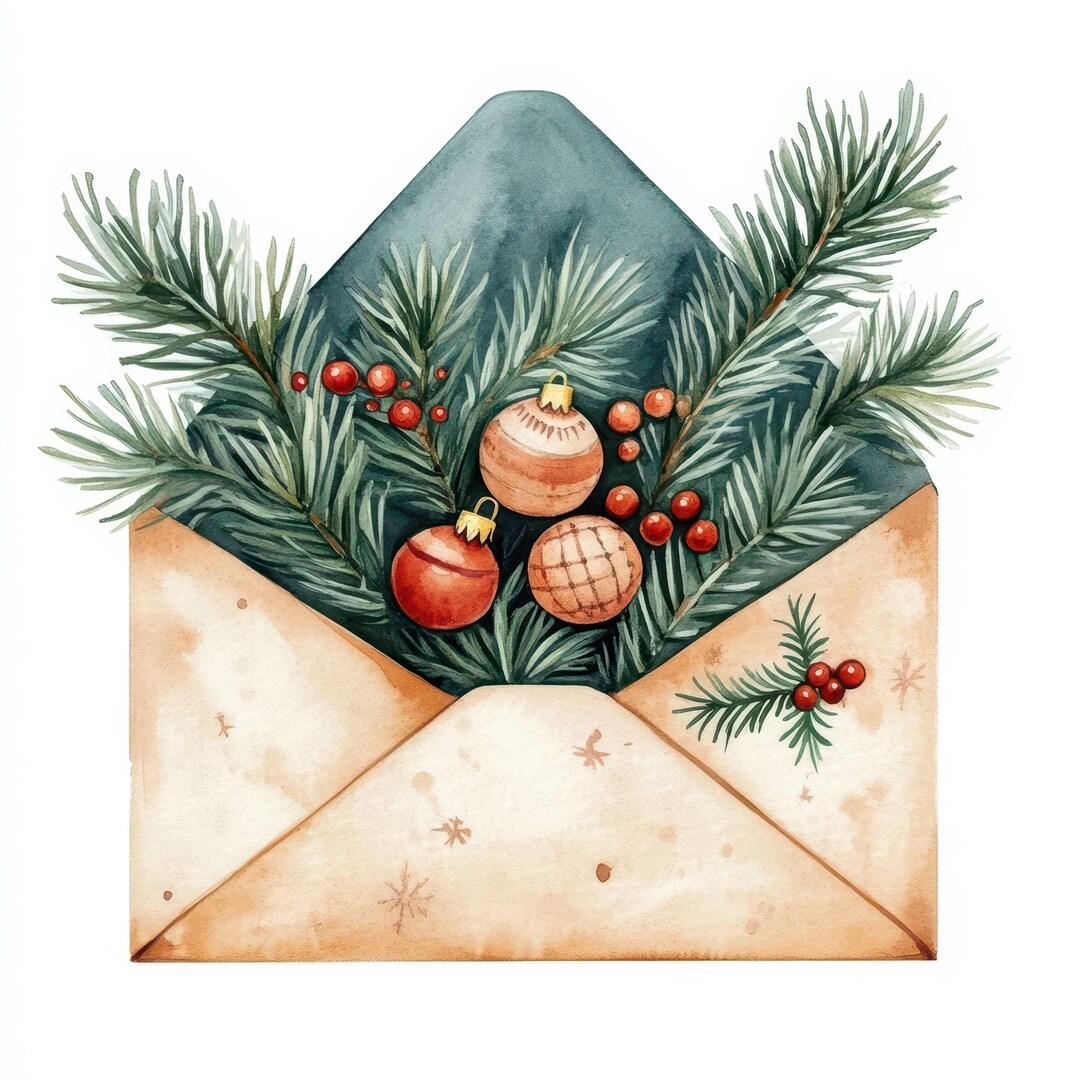 10 Christmas Envelope Clipart, Paper Craft, Vintage Envelopes Clipart ...