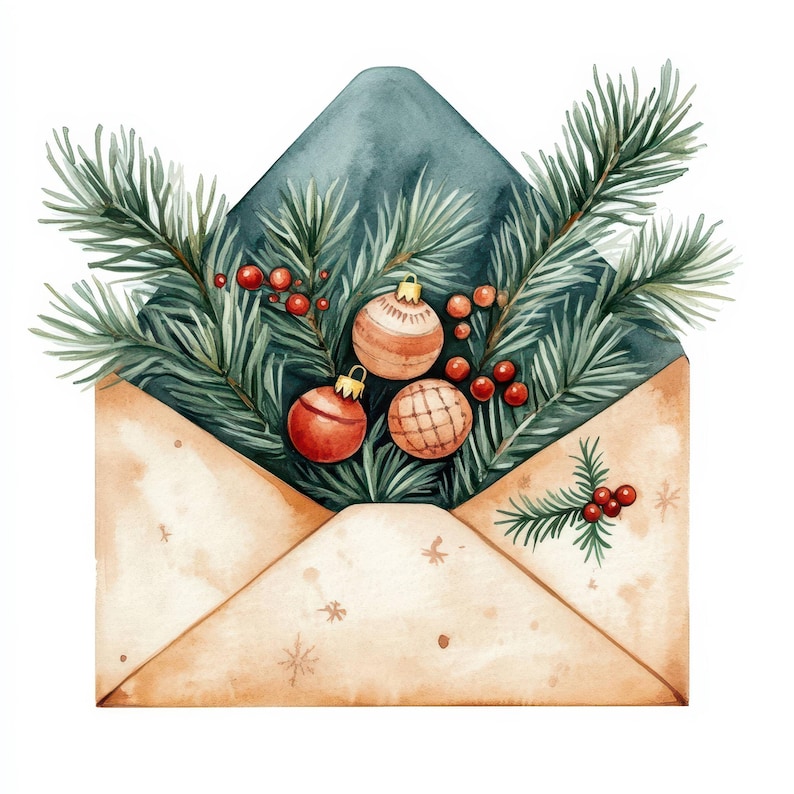 10 Christmas Envelope Clipart, Paper Craft, Vintage Envelopes Clipart ...