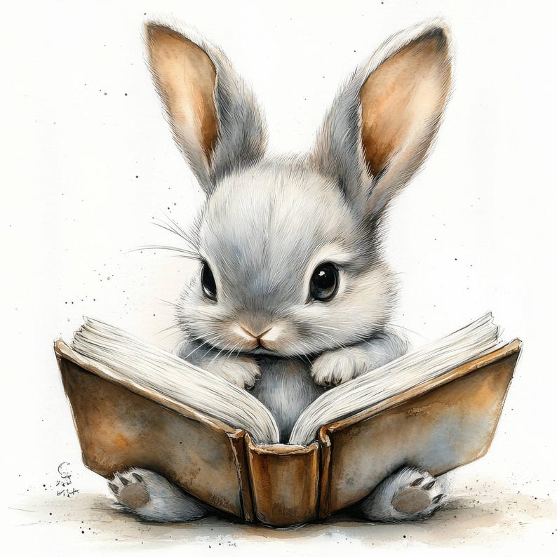 10 Bunny Reading Book Clipart, 10 High Quality Jpgs, Digital Download ...
