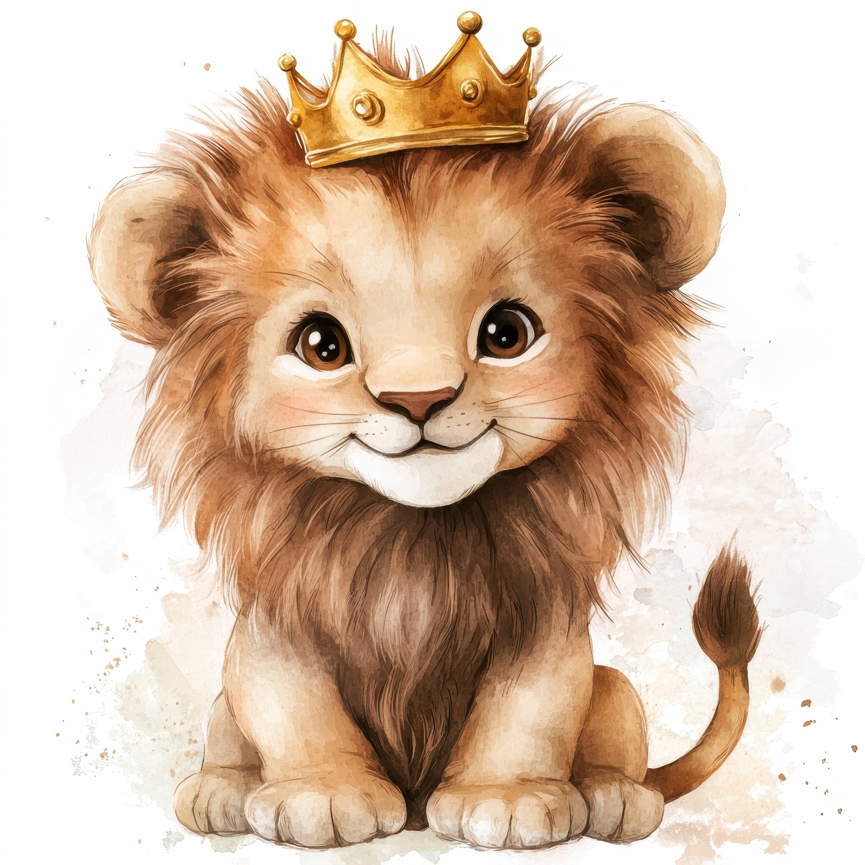 10 Watercolor Lion Clip Art, Cute Baby Animals, Printable Images, Baby ...