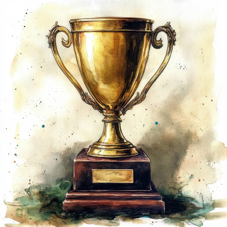 10 Golden Trophy Clipart, Digital Download, Watercolor Clipart, Junk ...