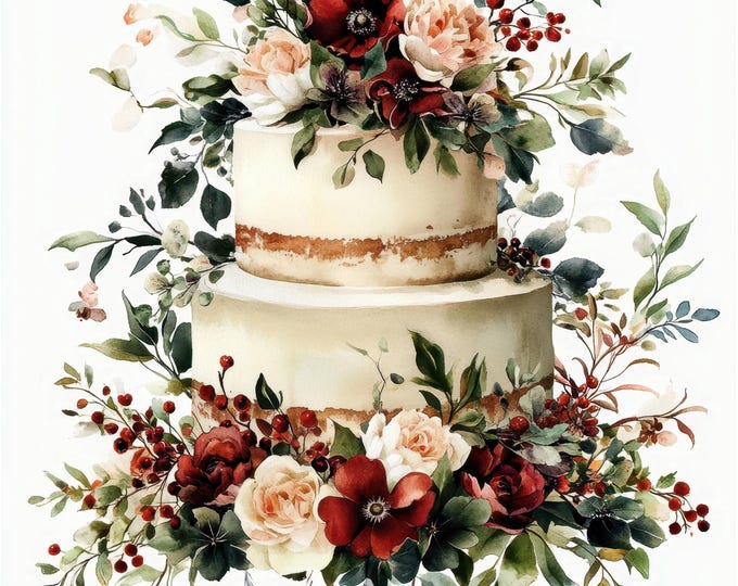 16 Wedding Cake Clipart, Wedding Clipart, Floral Cake, Printable ...