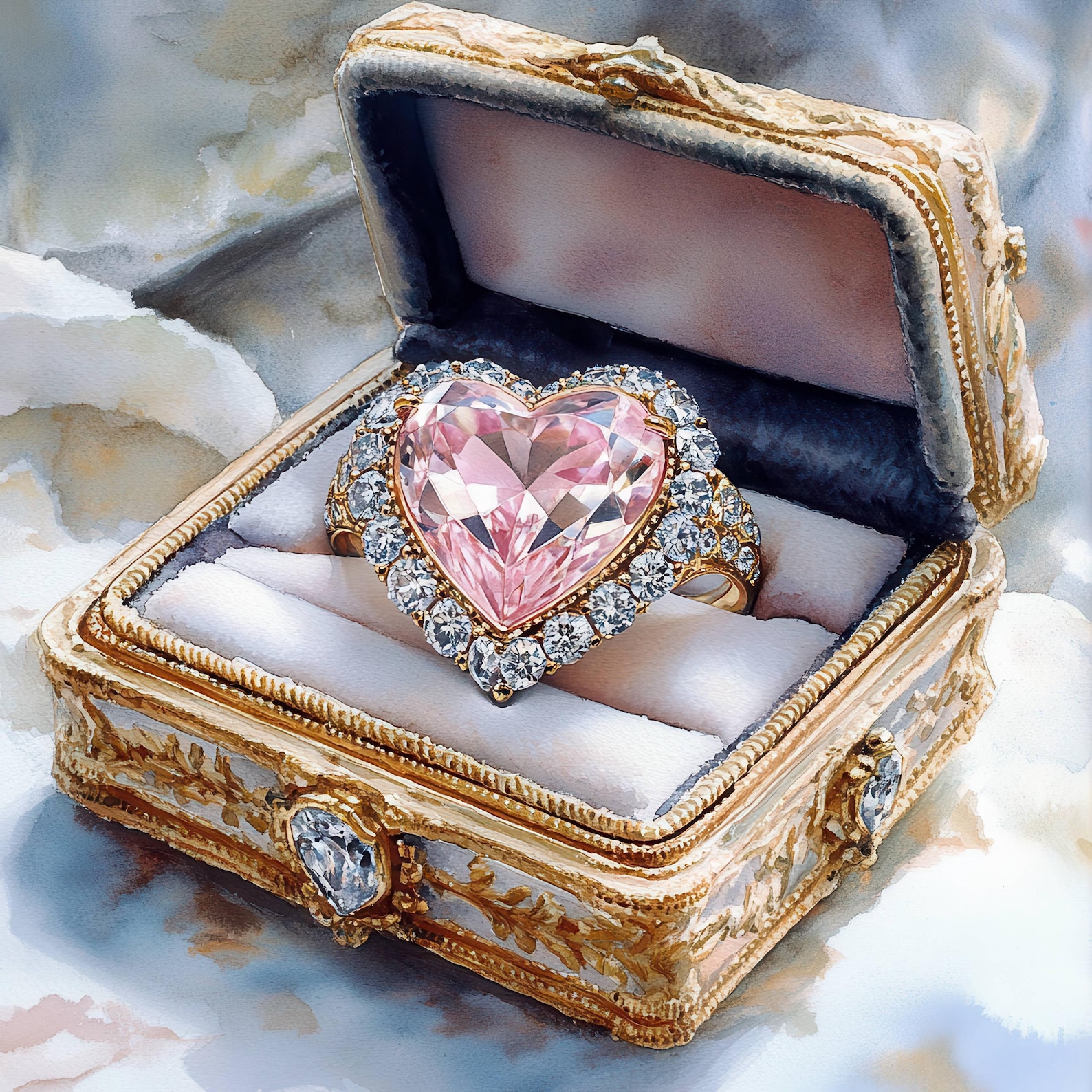 10 Engagement Ring Box Clipart, Printable Watercolor Clipart, Wedding ...