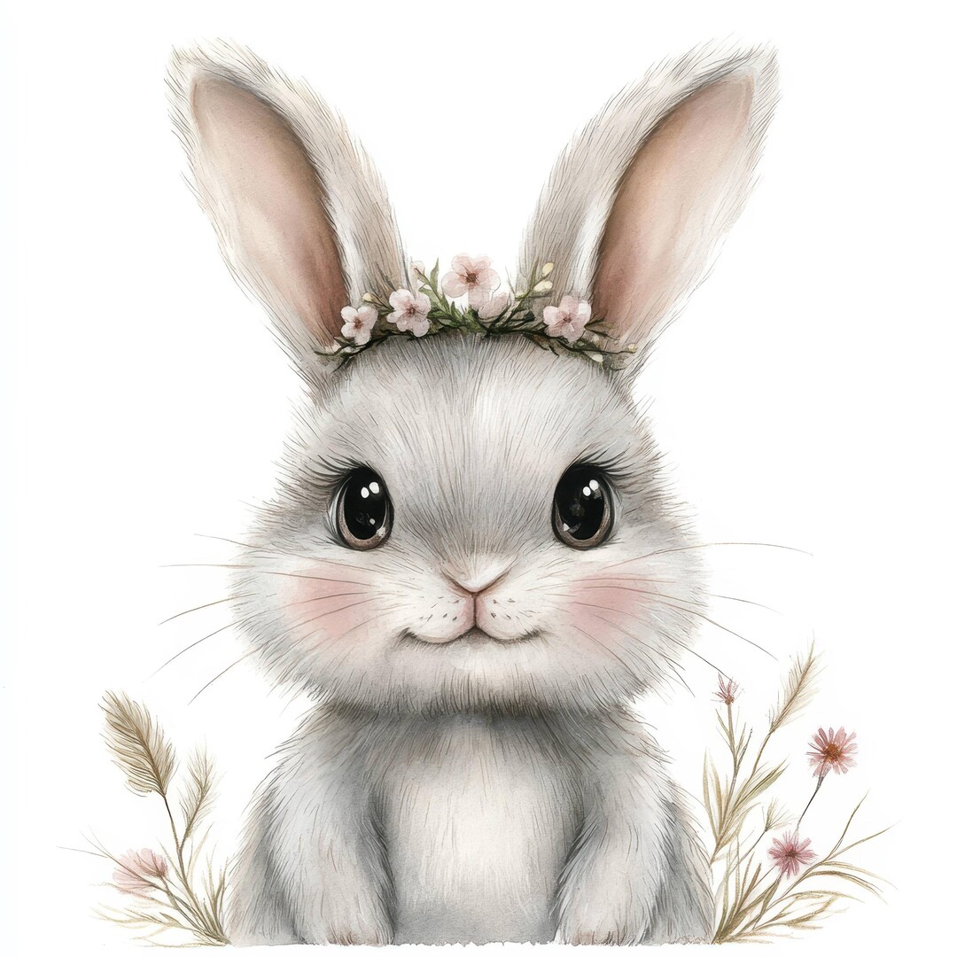 10 Cute Bunny Rabbit Clipart, Cute Baby Animal , Floral Bunny, Cute ...