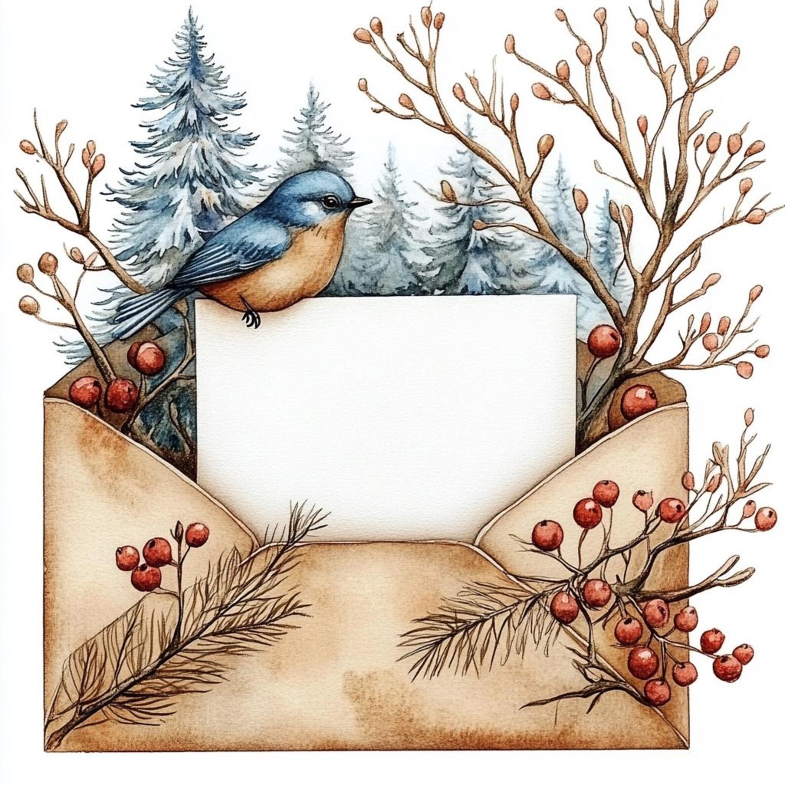 10 Christmas Envelope Clipart, Printable Watercolor Clipart, Paper ...