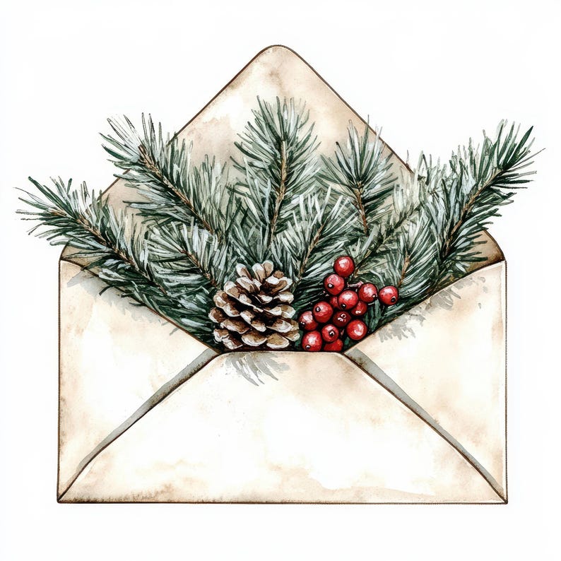 10 Christmas Envelope Clipart, Paper Craft, Vintage Envelopes Clipart ...