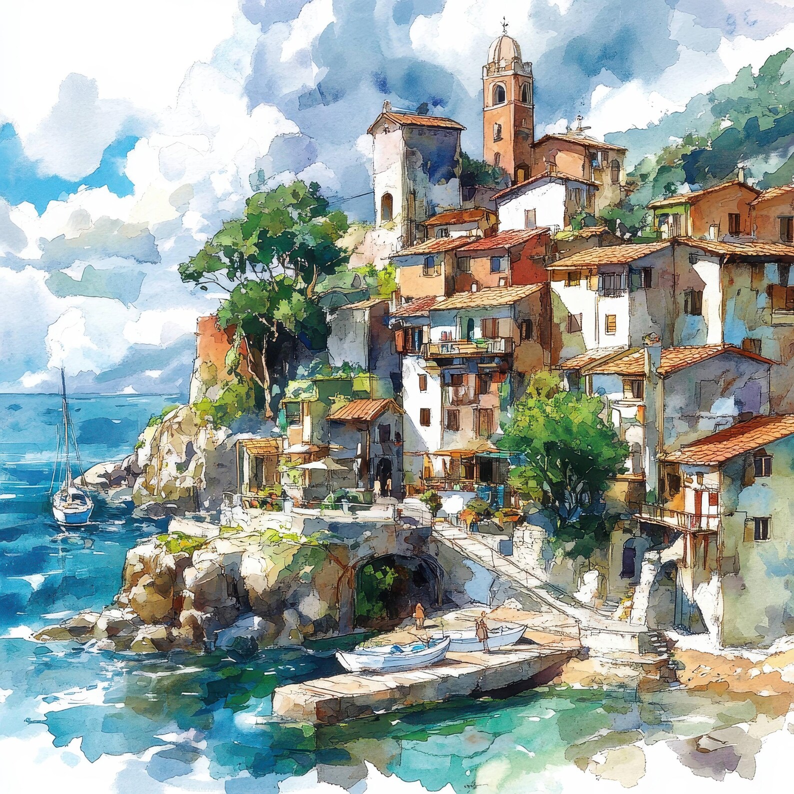 10 Old Lake Town Clipart, Printable Watercolor Clipart, Paper Craft ...