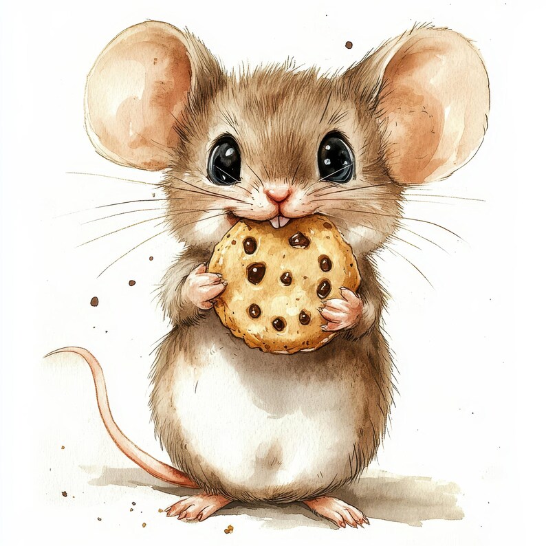 12 Mouse and Cookie Clipart, Printable Watercolor Clipart, Digital ...