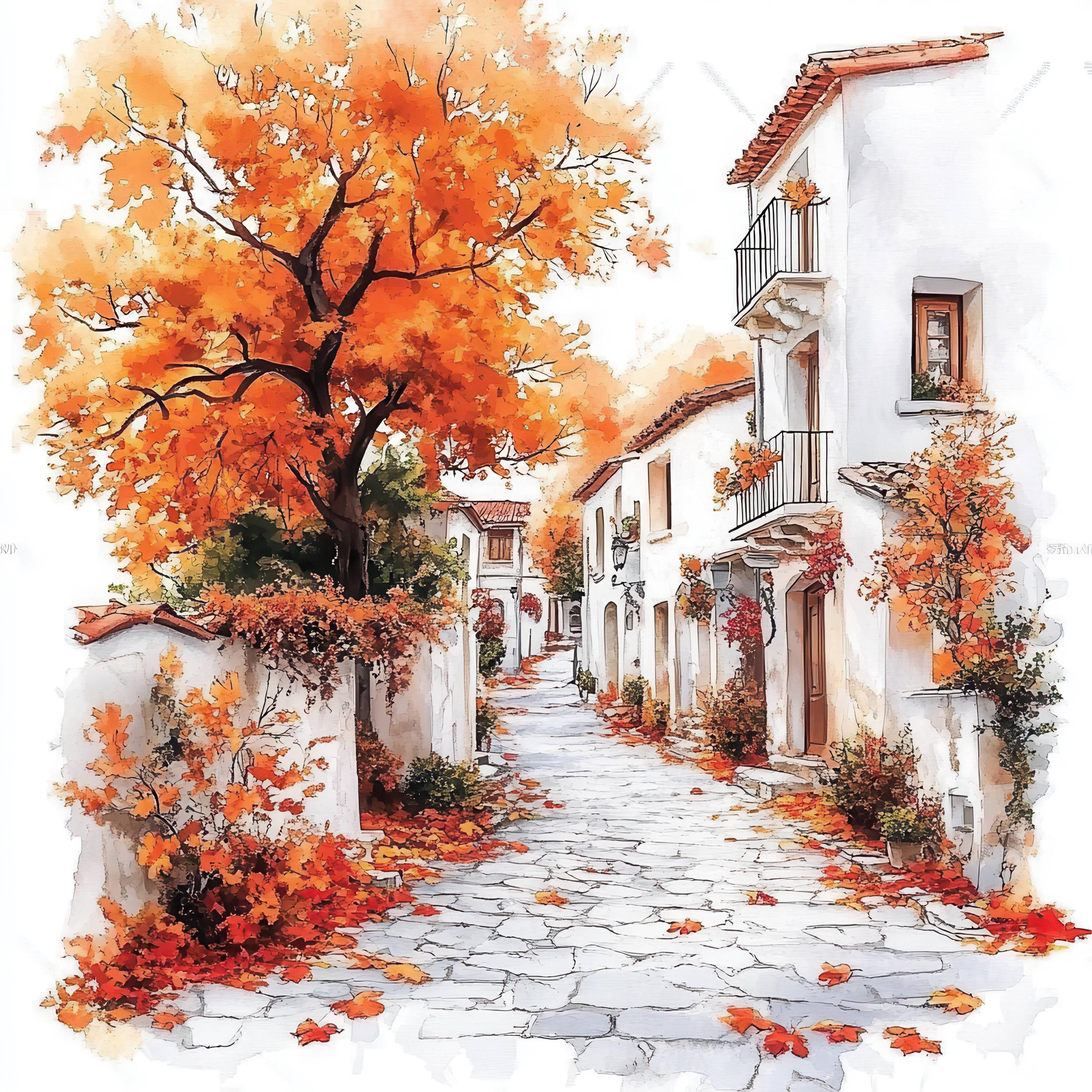 10 Autumn Street Clipart, 10 High Quality Jpgs, Digital Download, Paper ...