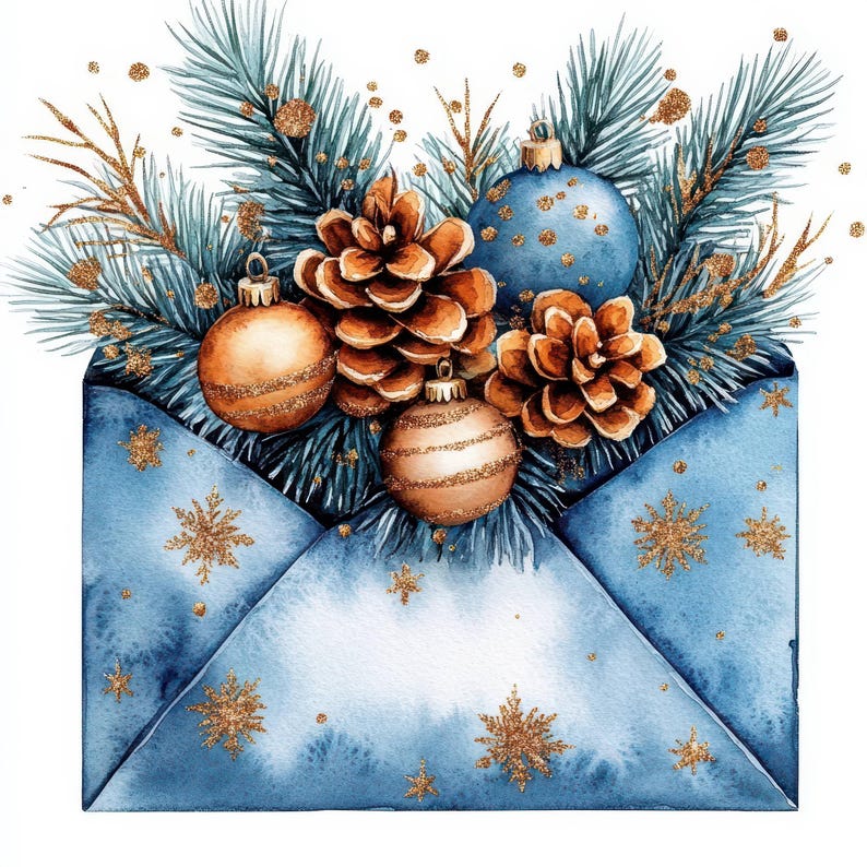 10 Christmas Envelope Clipart, Paper Craft, Vintage Envelopes Clipart ...