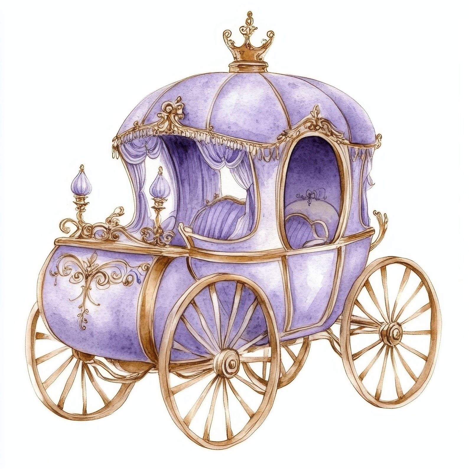 10 Fairytale Carriage Clipart, Paper Craft, Purple Princess Carriage ...