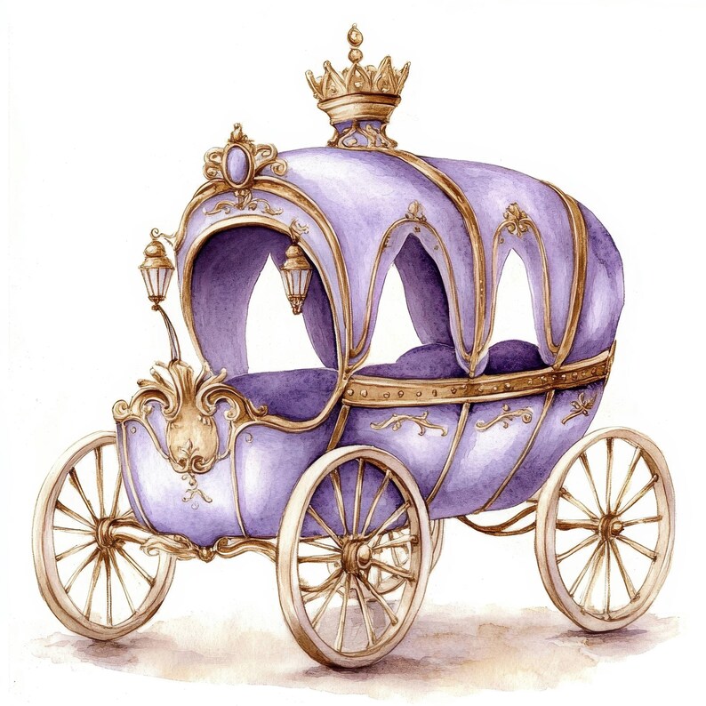 10 Fairytale Carriage Clipart, Paper Craft, Purple Princess Carriage ...