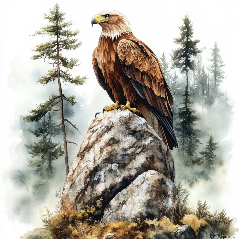 10 Eagle on Rock Clipart, Printable Watercolor Clipart, Paper Craft ...