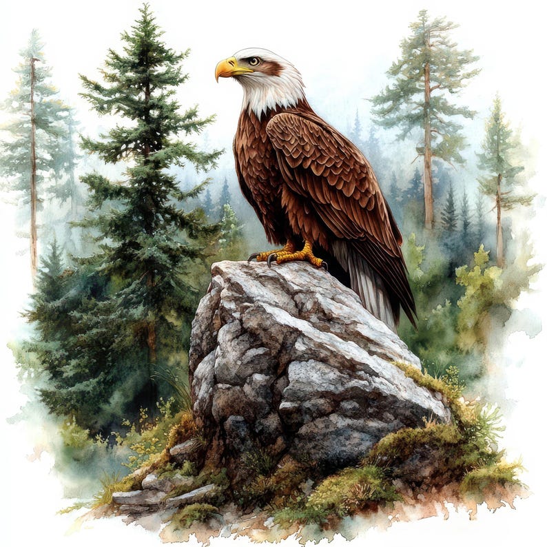 10 Eagle on Rock Clipart, Printable Watercolor Clipart, Paper Craft ...