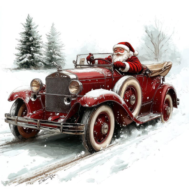 15 Festive Santa Car Clipart, Digital Download, Christmas Santa Claus ...