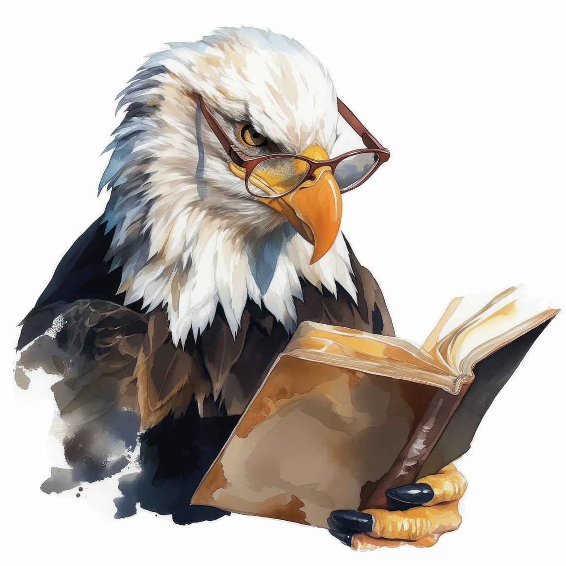 10 Eagle Reading Book Clipart, Bald Eagle, Printable Watercolor Clipart ...