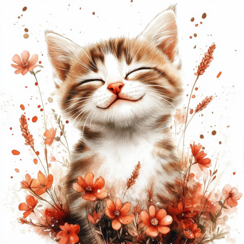 10 Floral Cat Clipart, Digital Download, Nursery Art, Digital Paper ...