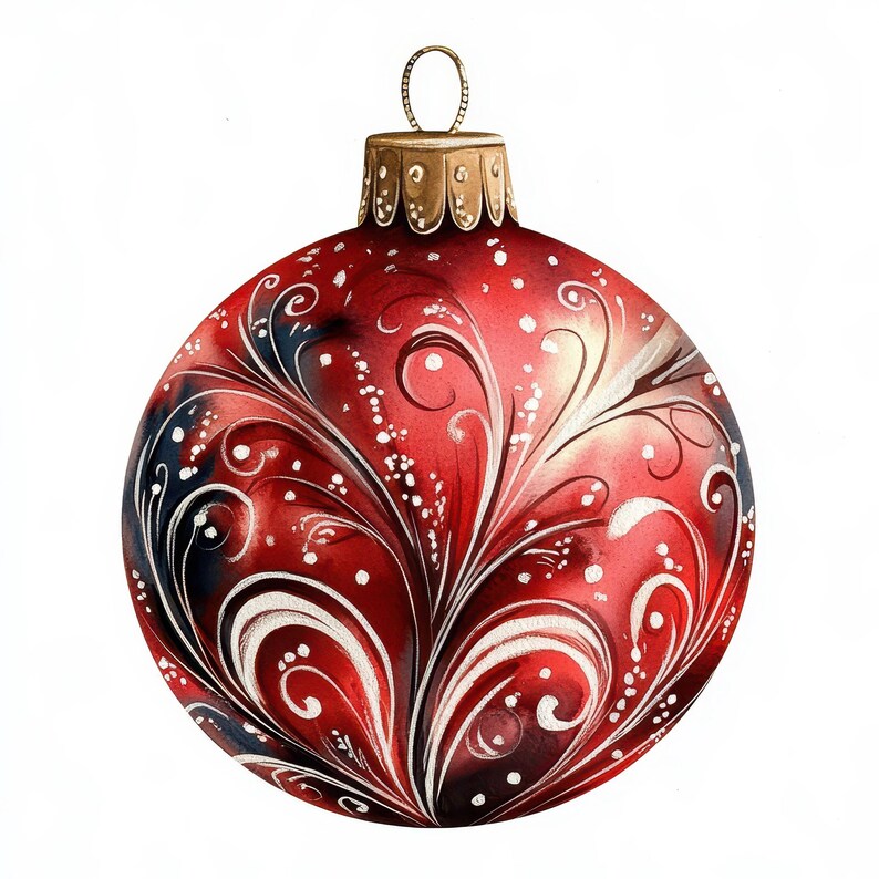 16 Red Bauble Clipart, Printable Watercolor Clipart, High Quality Jpgs ...
