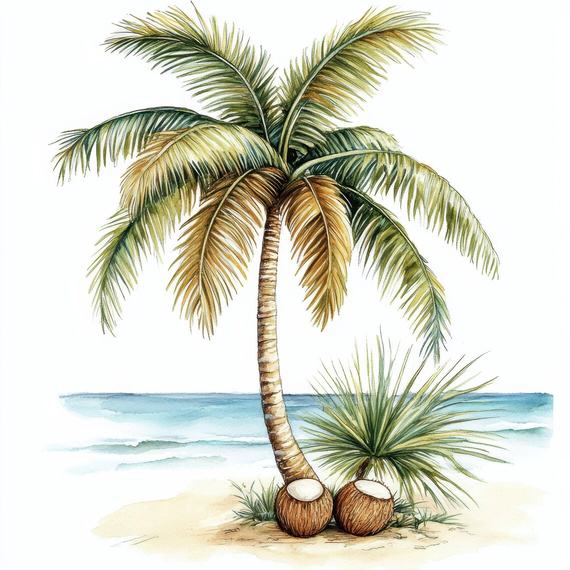21 Watercolor Coconut Trees Clipart, Paper Craft, High Quality Jpgs ...
