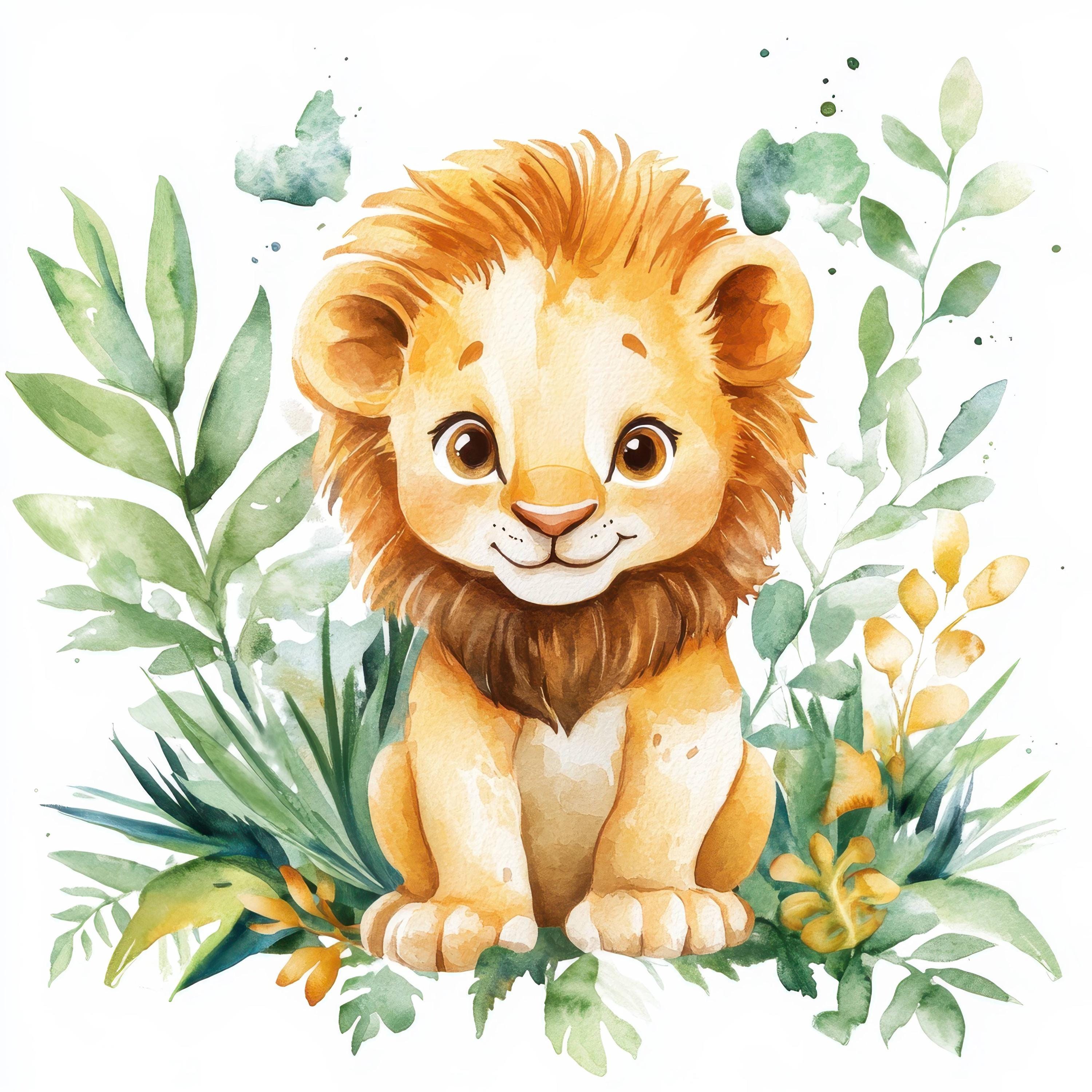 10 Watercolor Lion Clip Art, Cute Baby Animals, Printable Images, Baby ...