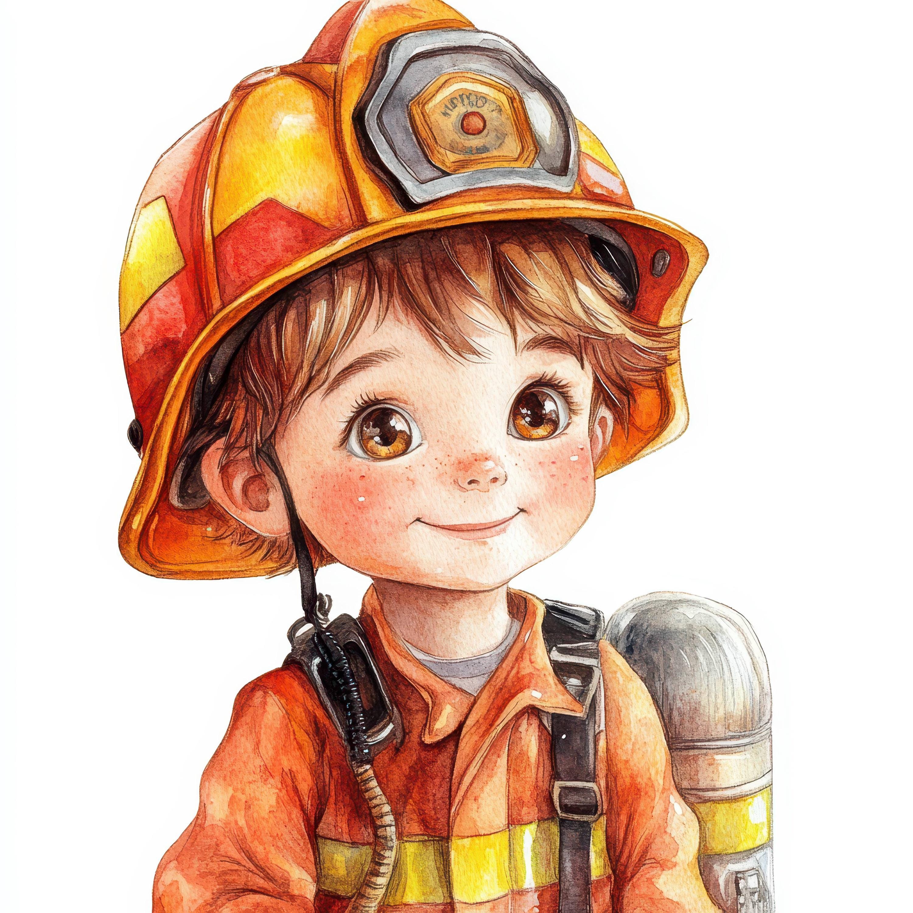 20 Cute Boy Firefighter Clipart, Printable Watercolor Clipart, Paper ...