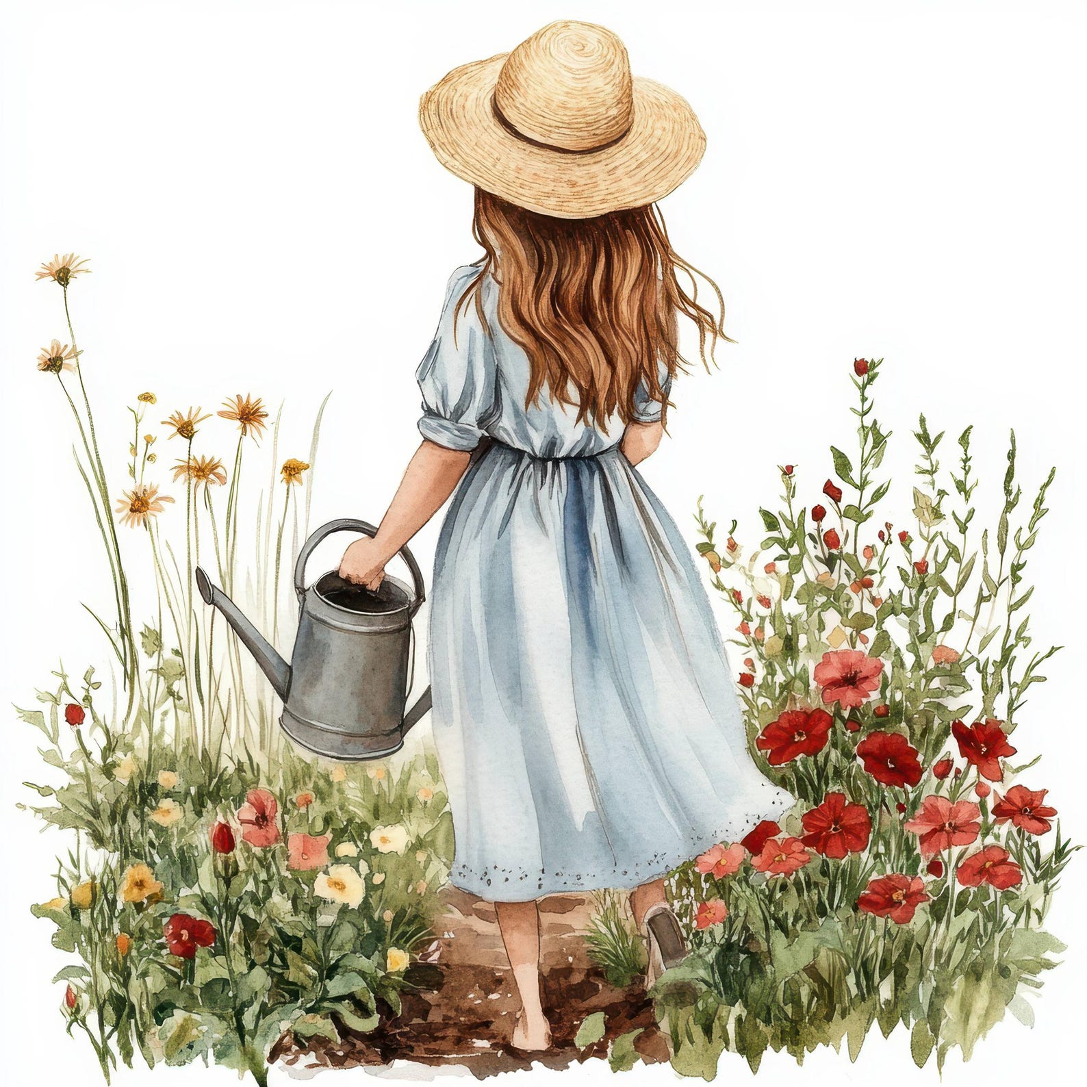 10 Woman Watering Flowers Clipart, Girl Art, Printable Watercolor ...