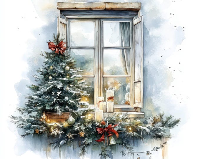 15 Winter Window Landscape View Clipart, Snowy Scene, Christmas Window ...