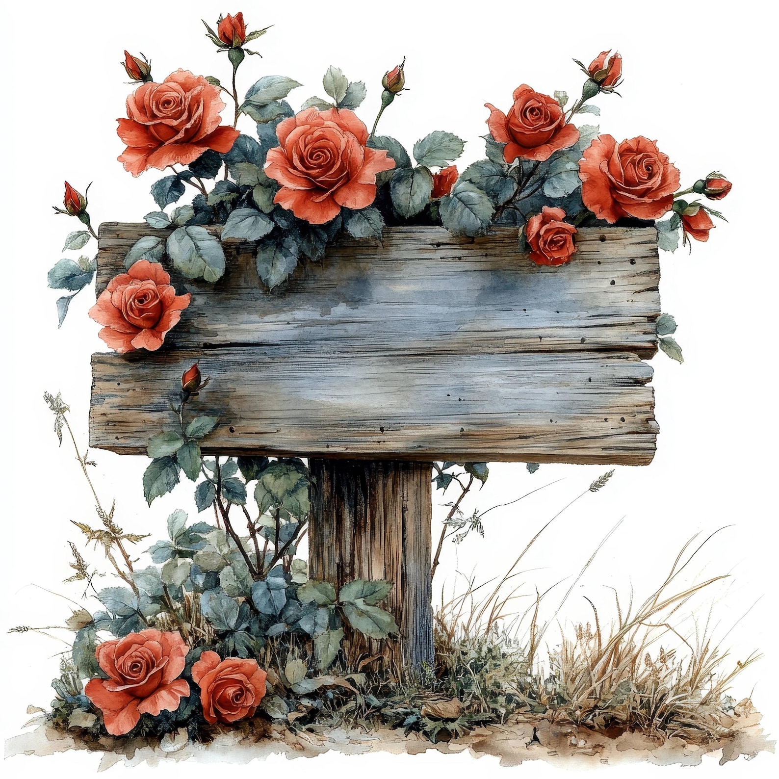 10 Wooden Signs Clipart, Floral Road Sign, Watercolor Clipart, Digital ...