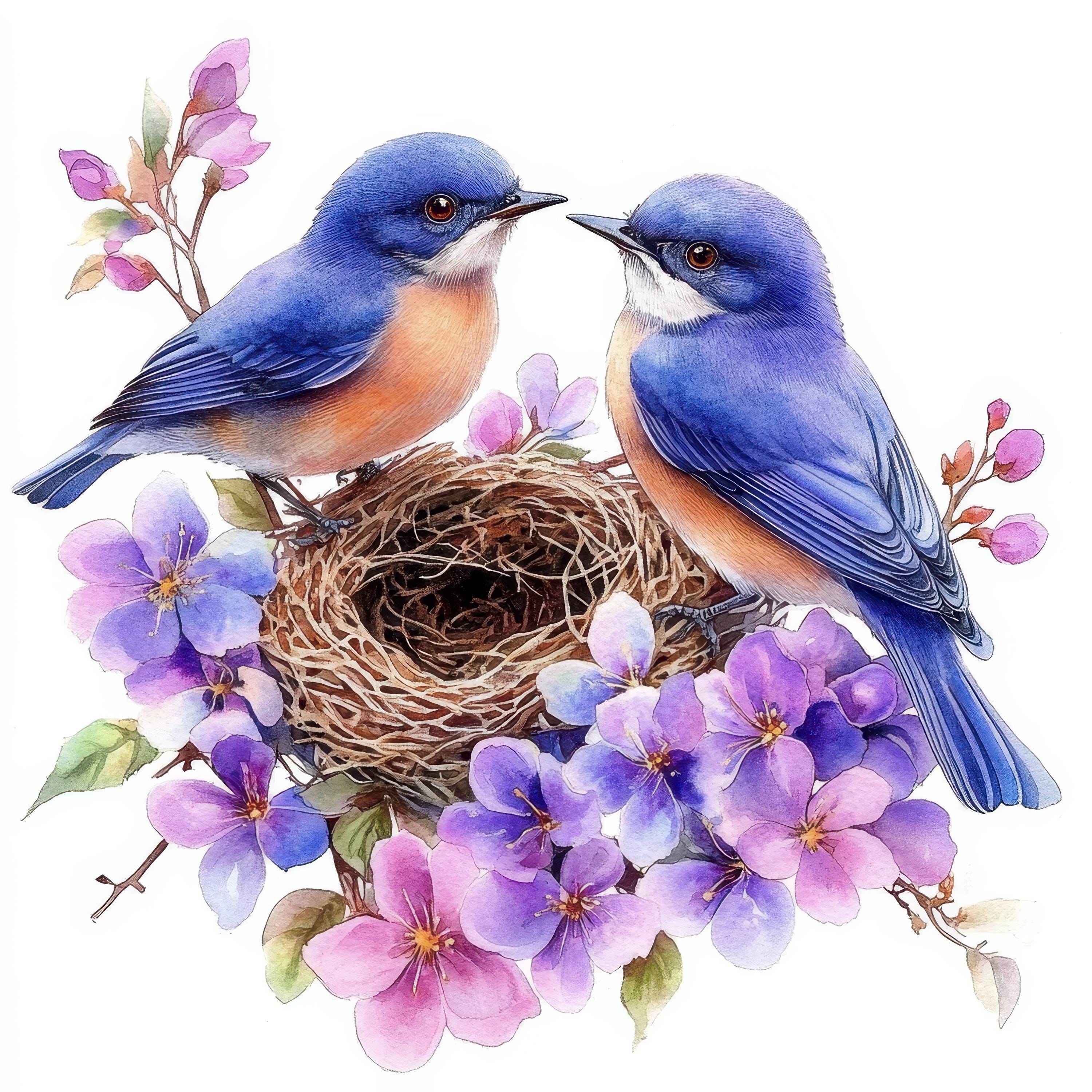10 Spring Birds Clipart, Printable Watercolor Clipart, Floral Bird ...