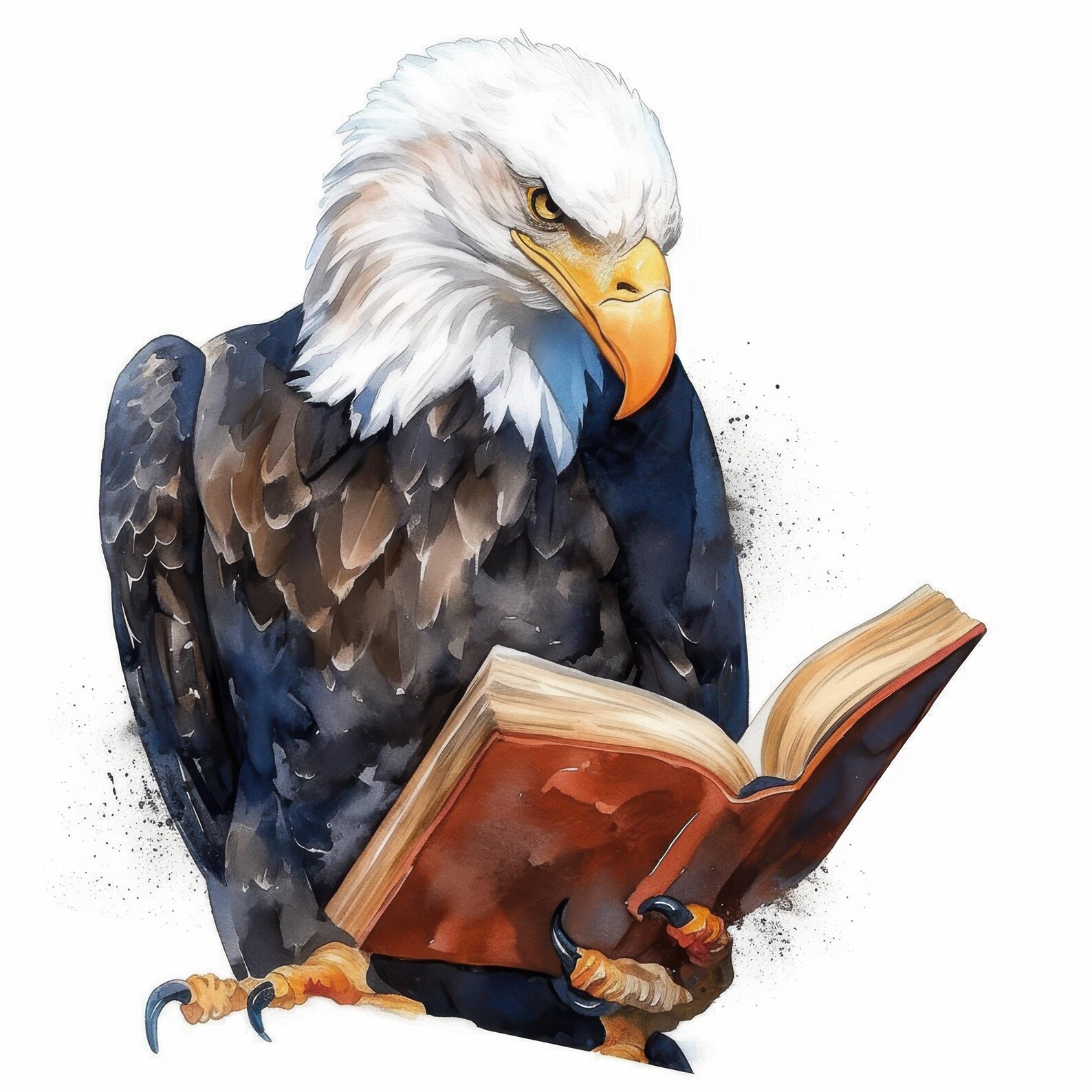 10 Eagle Reading Book Clipart, Bald Eagle, Printable Watercolor Clipart ...