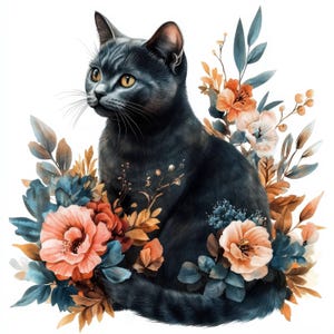 10 Floral Cat Clipart, Digital Download, Nursery Art, Digital Paper ...