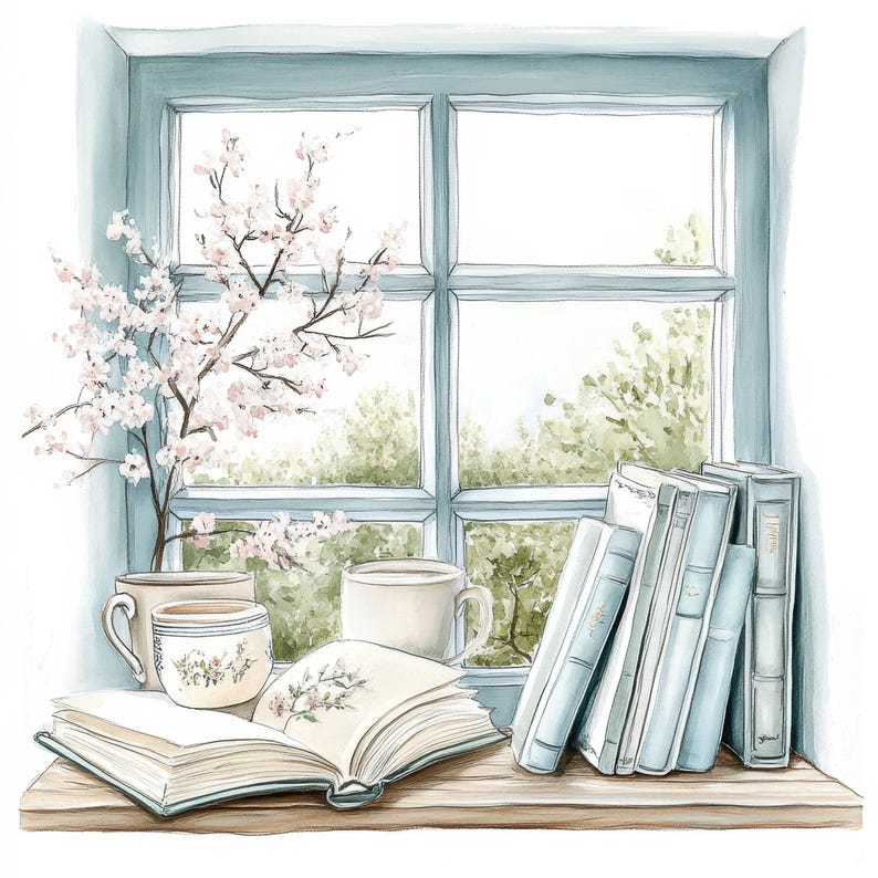 15 Window With Books Clipart, Digital Download, Cozy Window Scene ...
