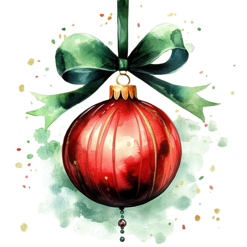 20 Christmas Bauble Clipart, Printable Watercolor Clipart, Bauble ...