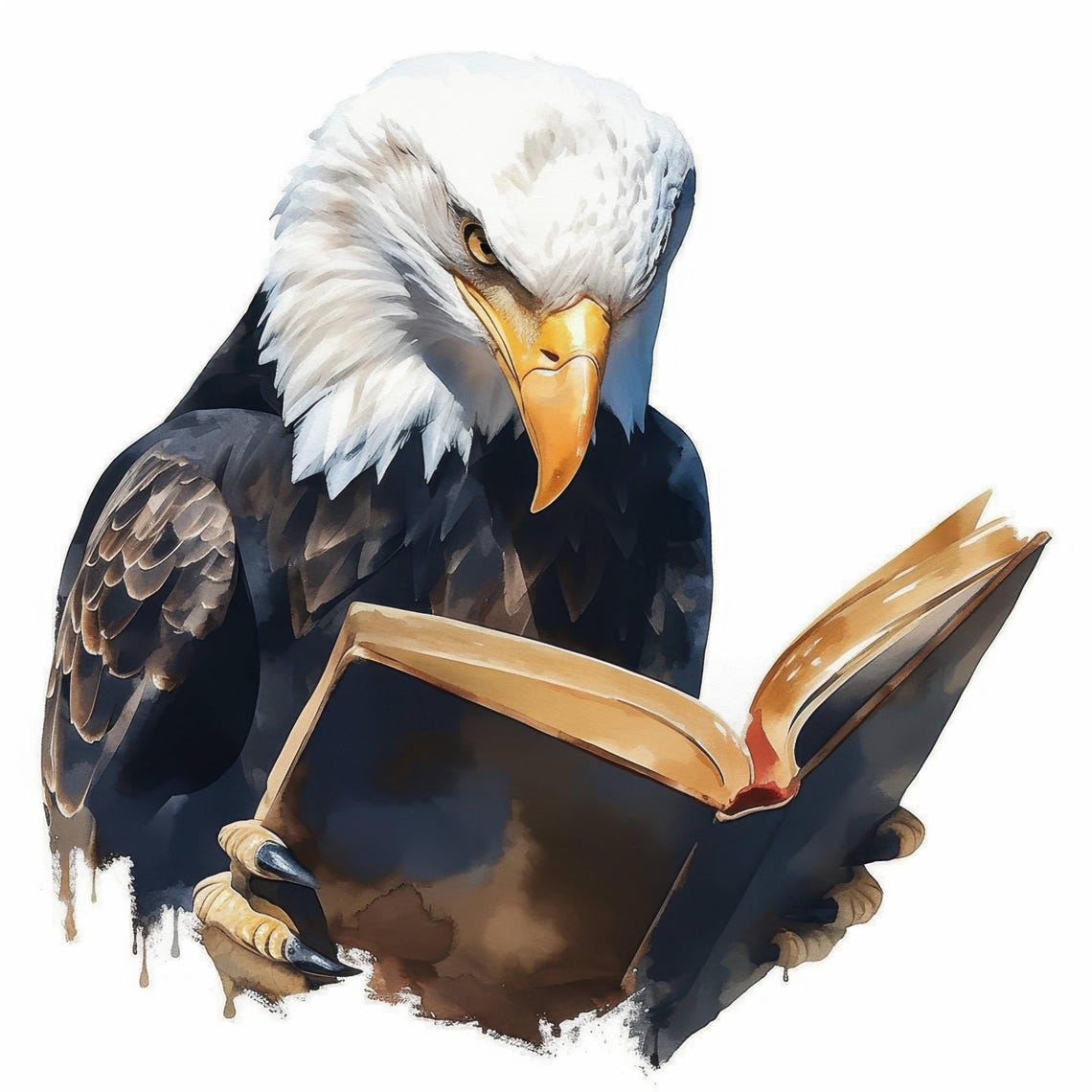 10 Eagle Reading Book Clipart, Bald Eagle, Printable Watercolor Clipart ...