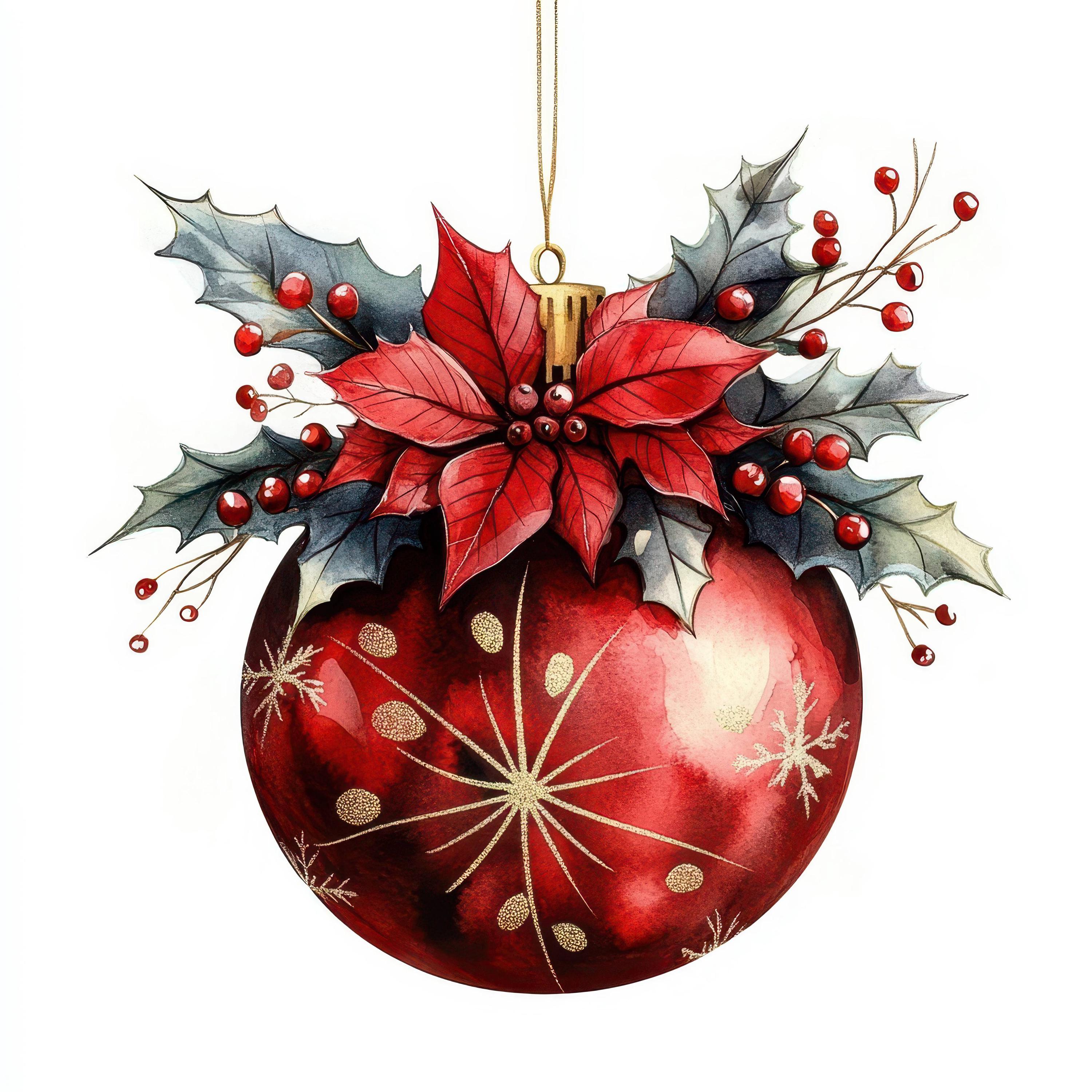 16 Red Bauble Clipart, Printable Watercolor Clipart, High Quality Jpgs ...