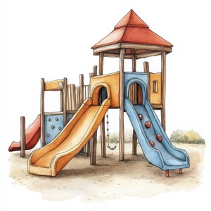 16 Playgrounds Clipart, Printable Watercolor Clipart, Digital Download ...