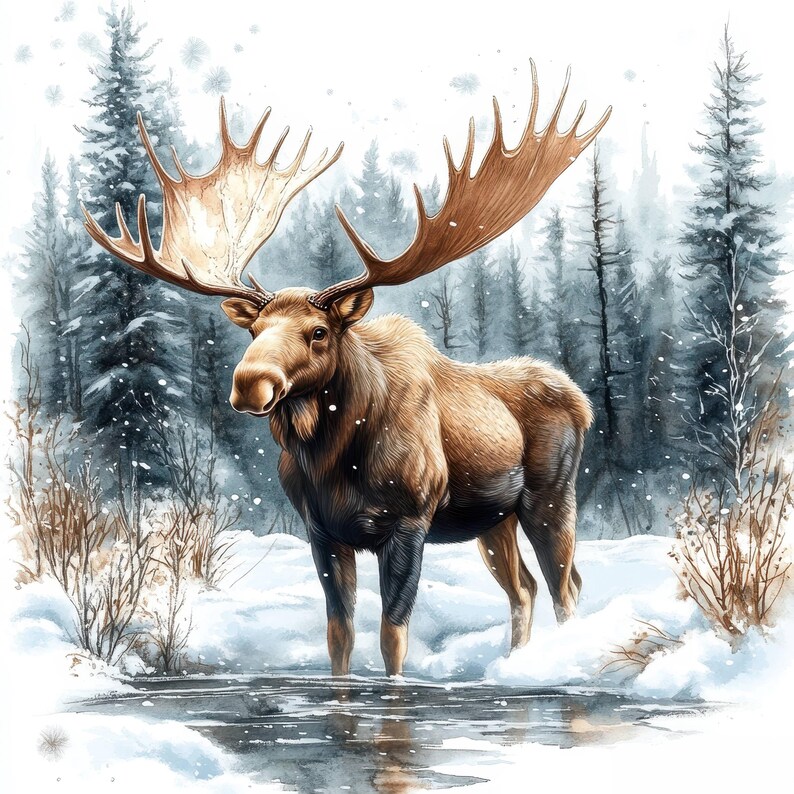 10 Winter Moose Clipart, High Quality Jpgs, Digital Download ...