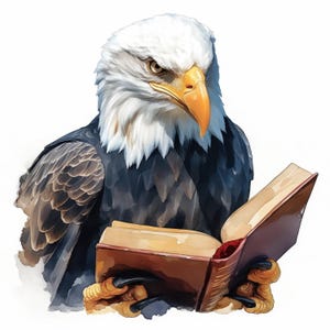 10 Eagle Reading Book Clipart, Bald Eagle, Printable Watercolor Clipart ...