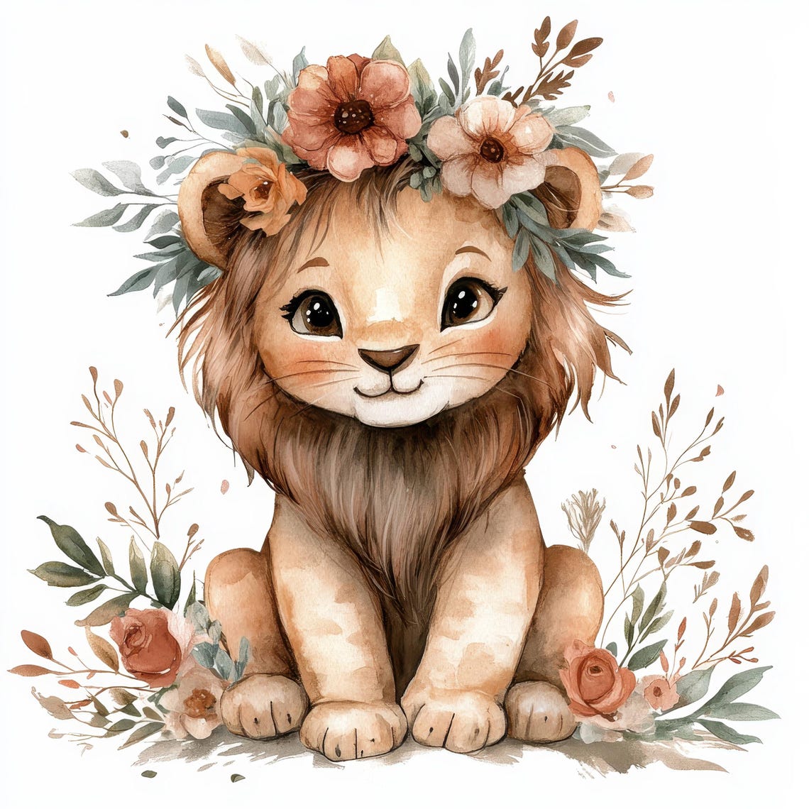 10 Watercolor Lion Clip Art, Cute Baby Animals, Printable Images, Baby ...