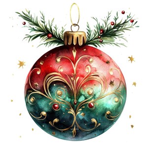 20 Christmas Bauble Clipart, Printable Watercolor Clipart, Bauble ...