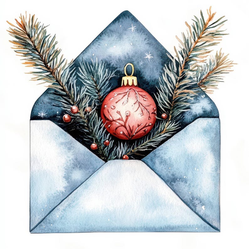 10 Christmas Envelope Clipart, Paper Craft, Vintage Envelopes Clipart ...
