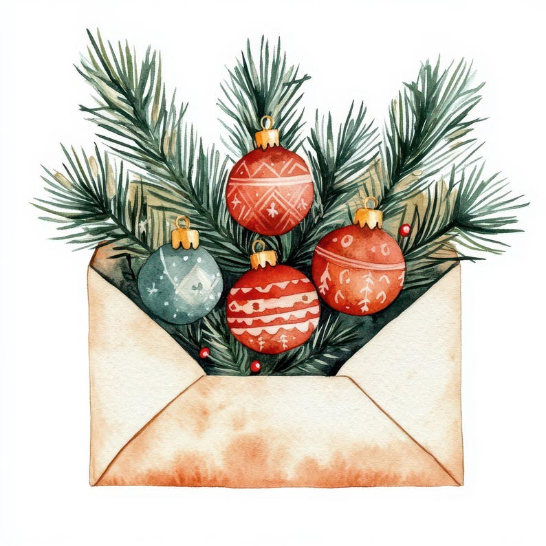 10 Christmas Envelope Clipart, Paper Craft, Vintage Envelopes Clipart ...