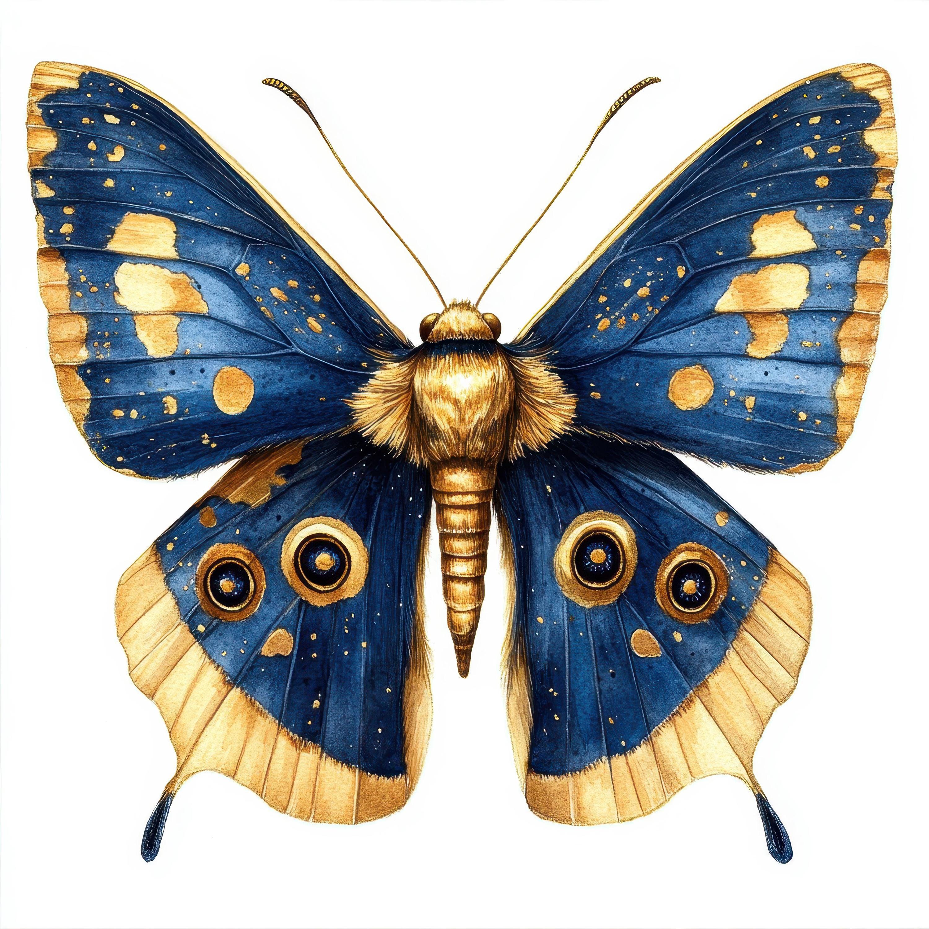 10 Blue Butterfly Clipart, Blue Gold Butterfly, Printable Watercolor ...