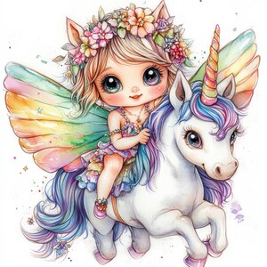 10 Cute Unicorn and Fairy Clipart, Printable Watercolor Clipart ...