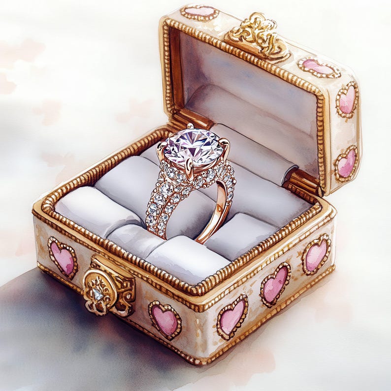 10 Engagement Ring Box Clipart, Printable Watercolor Clipart, Wedding ...